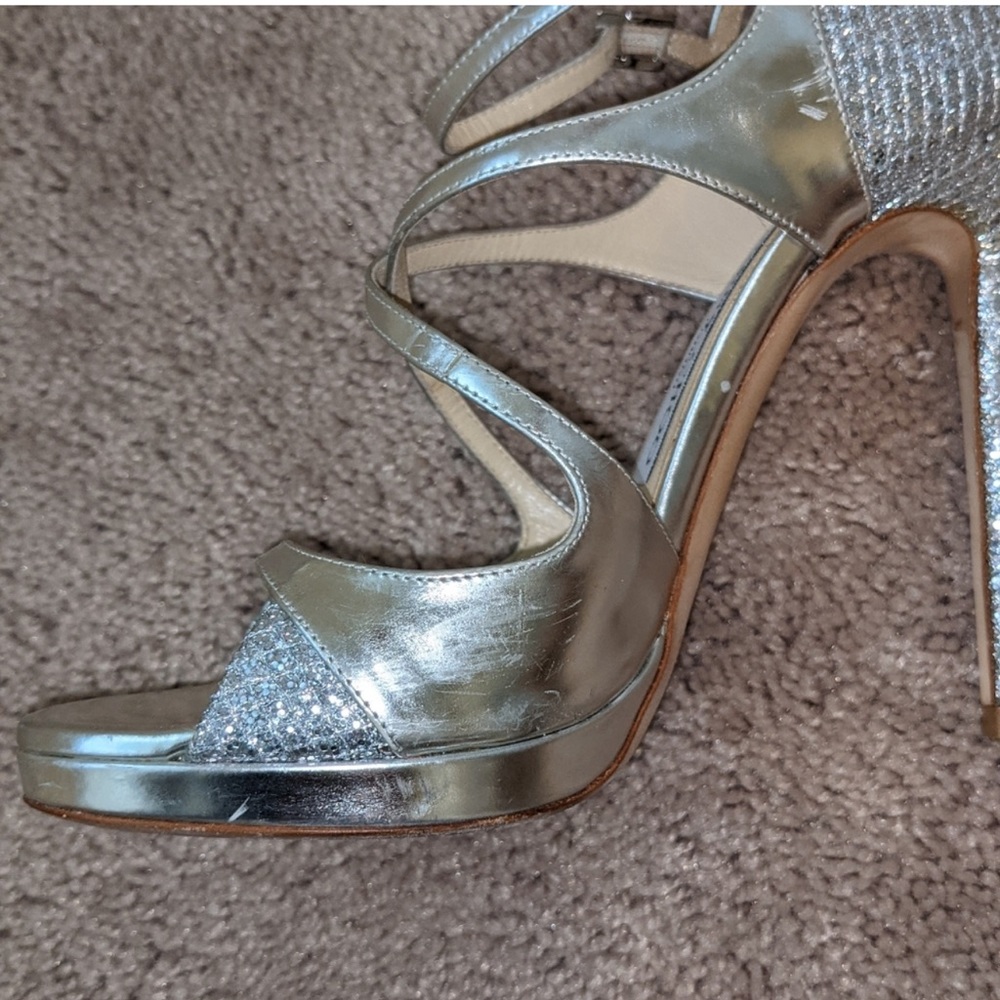 Jimmy Choo Fancie Silver Glitter Heels - Gem
